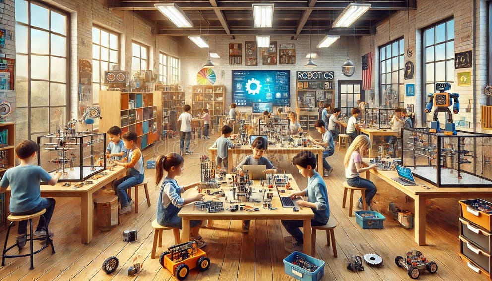 A School Robotics Club Setting, Featuring Students Working Together on ...