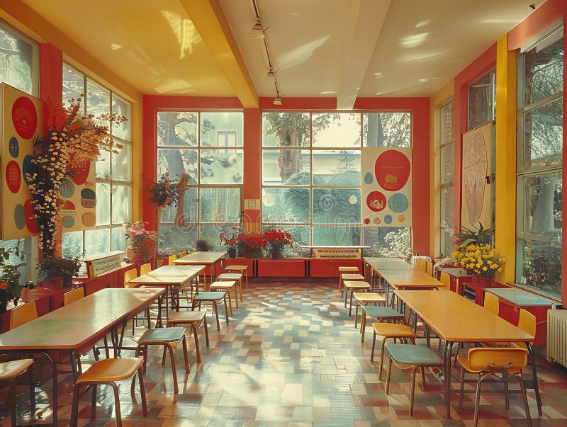 School Room with Large Windows Stock Image - Image of dining, cafeteria ...