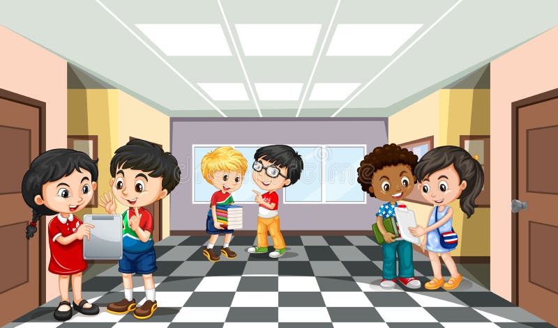 School Scene with Students Cartoon Character Stock Vector ...