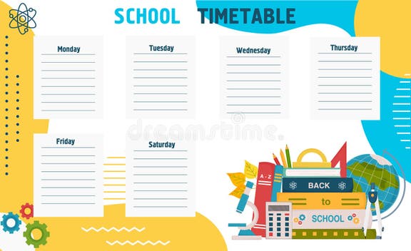 School Schedule. Classroom Timetable. Educational Plan Notes Stock ...