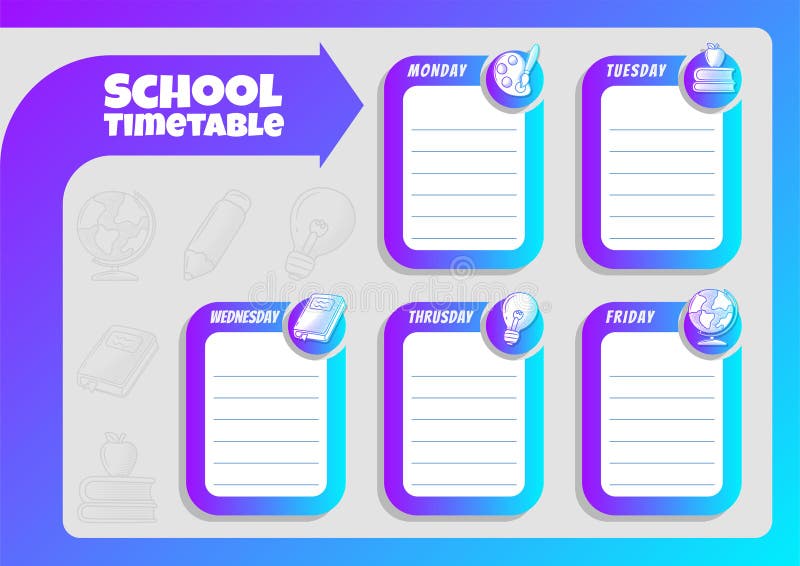 School Schedule Template with Simple Design and Icon Decoration Stock ...