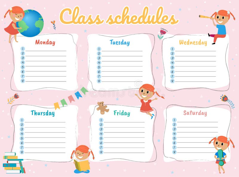 School Schedule Template. Timetable for Pupils with Cute Children ...