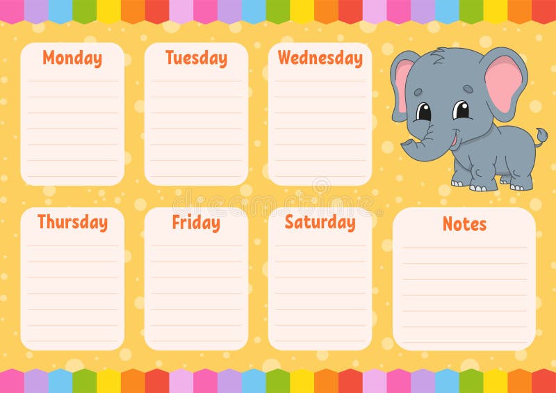 School Schedule. Timetable for Kids. Empty Template. Weekly Planer with ...