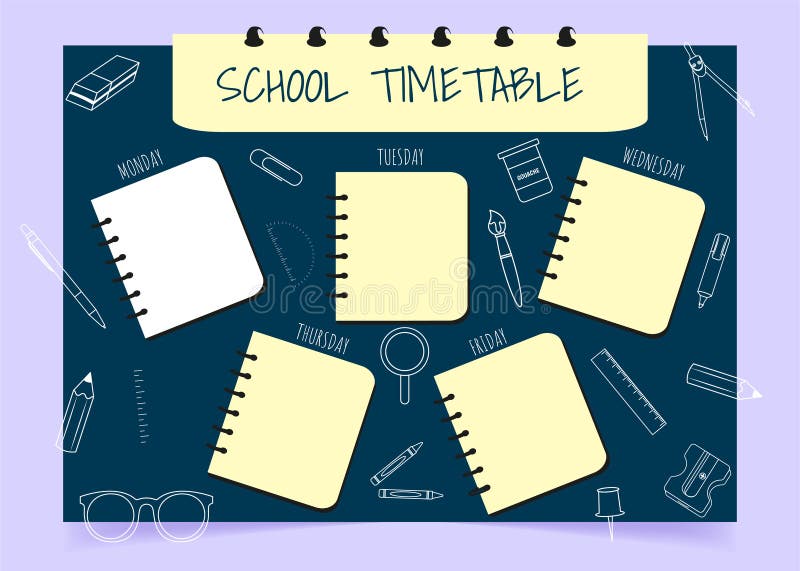 School Schedule. Timetable for Kids with Supplies. Weekly Time Table ...