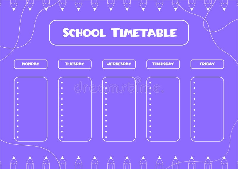 School Schedule. Timetable for Kids Stock Vector - Illustration of icon ...