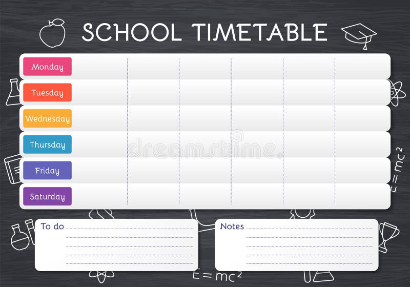 School Timetable Schedule Template. Student Lesson Chart Plan or Weekly ...