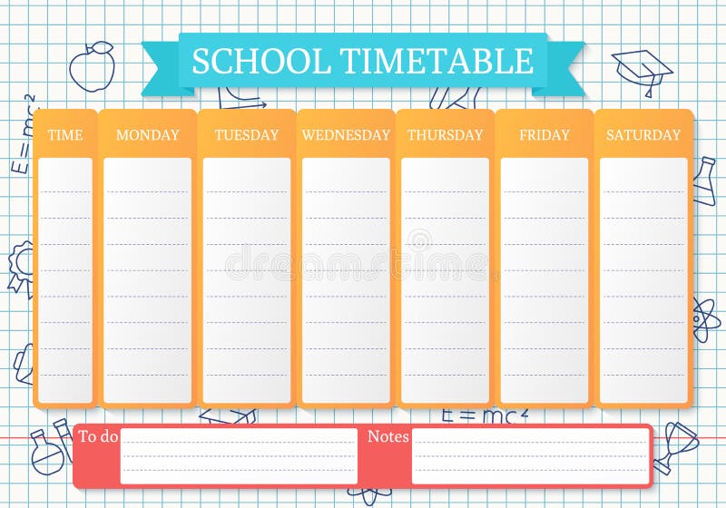 School Timetable. Weekly Schedule for Lessons. Vector Illustration ...