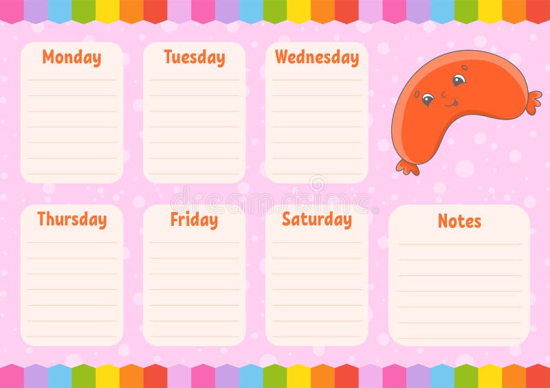 School Schedule. Timetable for Schoolboys. Empty Template. Weekly ...