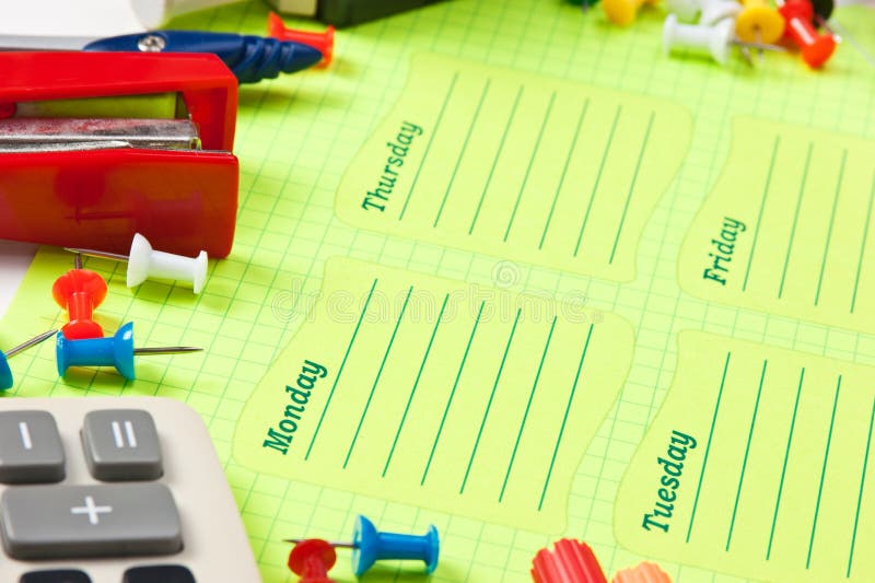 School Schedule for the Week Stock Photo - Image of diary, education ...
