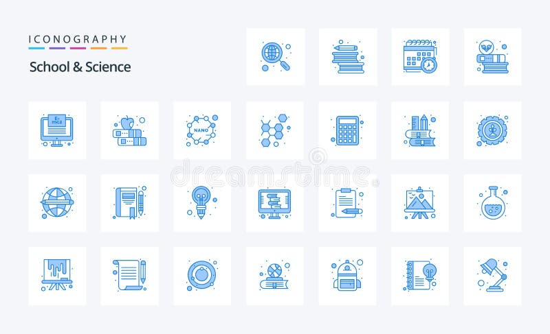 25 School and Science Blue Icon Pack Stock Vector - Illustration of ...