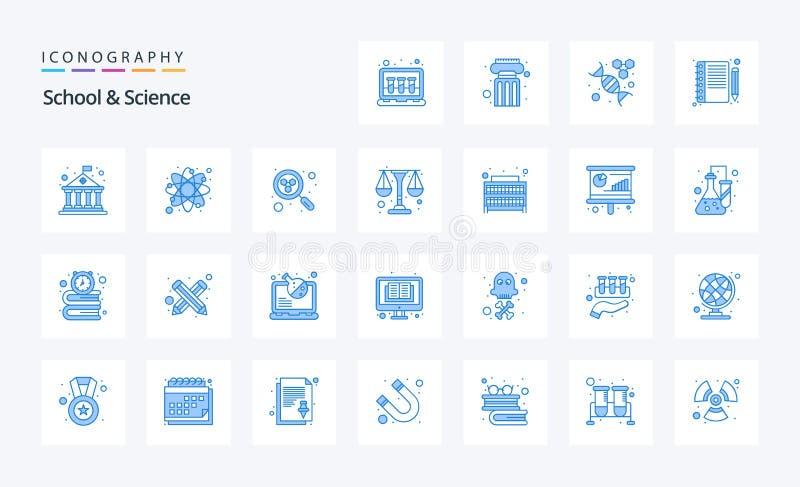 25 School and Science Blue Icon Pack Stock Vector - Illustration of ...