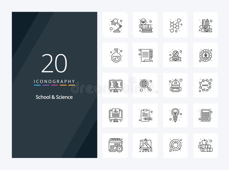 20 School and Science Outline Icon for Presentation Stock Vector ...