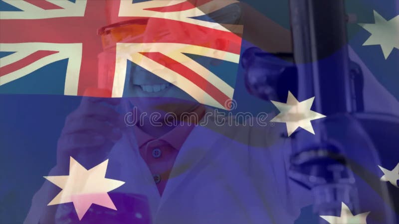 In School, Scientist Working in Lab with Animation of Australian Flag ...