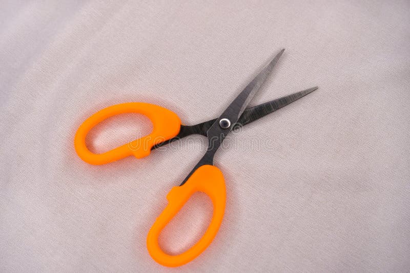 School Scissors Open, Orang Color Handle Isolated on White, Transparent ...