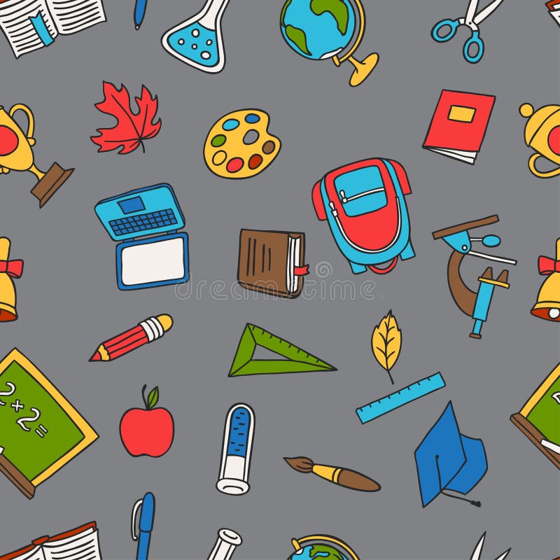 School Seamless Pattern with Education Hand Drawn Stock Vector ...