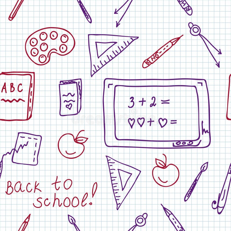 School Seamless Pattern in the Notebook Stock Vector - Illustration of ...