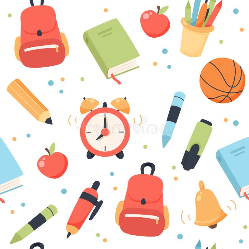 School Seamless Pattern. Supplies and Equipment for Learning. Cute ...