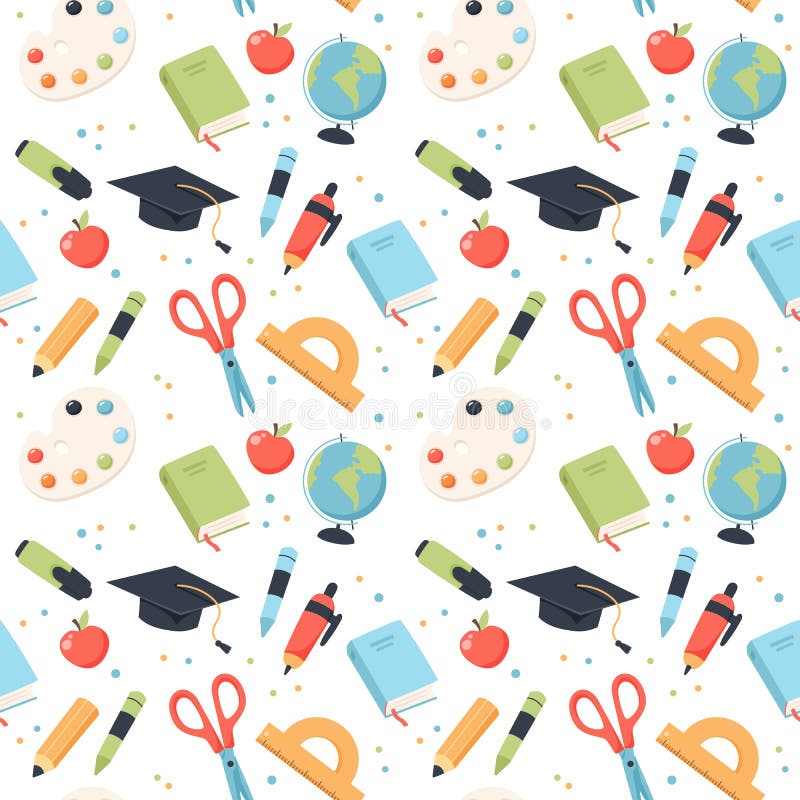School Seamless Pattern. Supplies and Equipment for Learning. Cute ...
