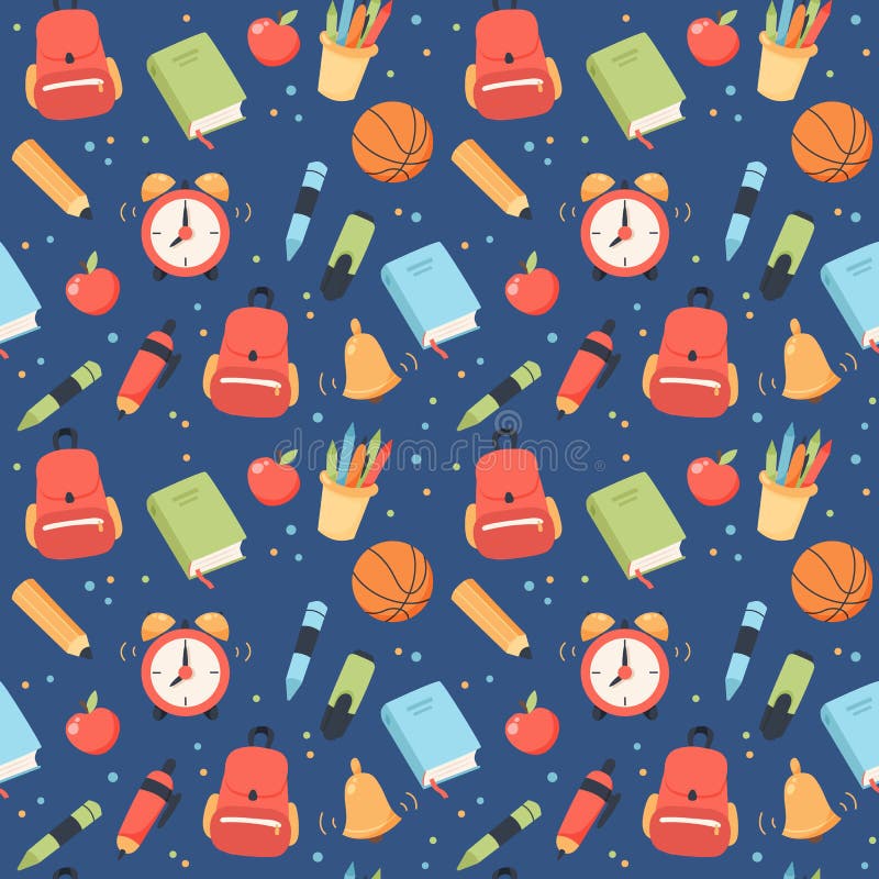 School Seamless Pattern. Supplies and Equipment for Learning. Cute ...