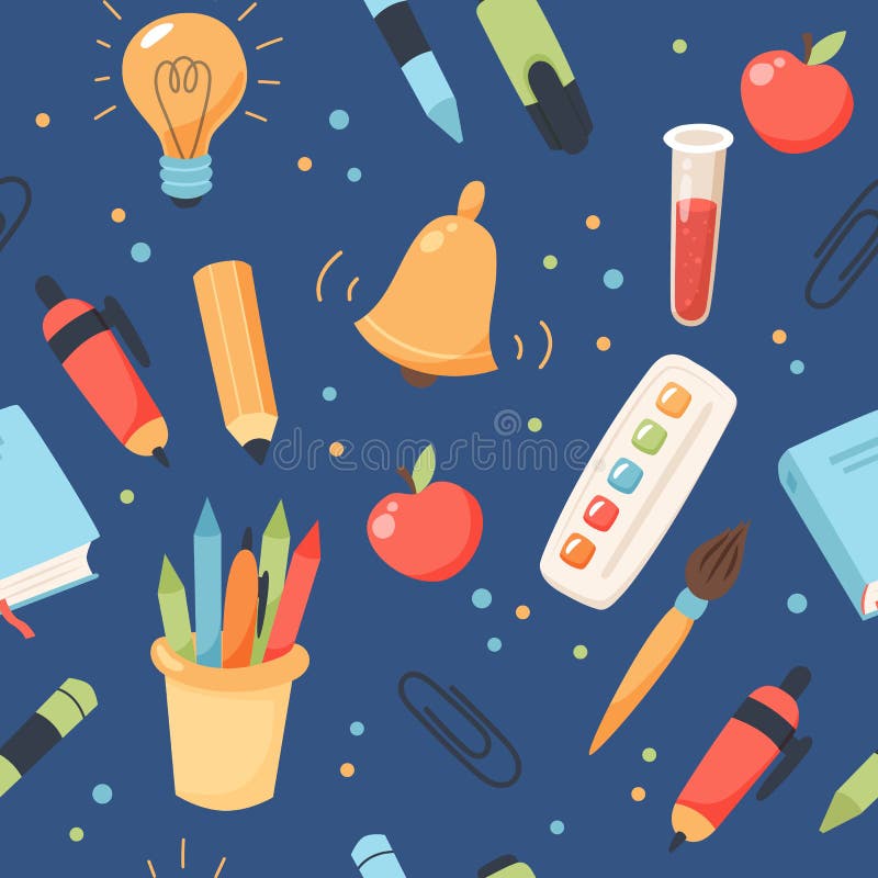 School Seamless Pattern. Supplies and Equipment for Learning. Cute ...