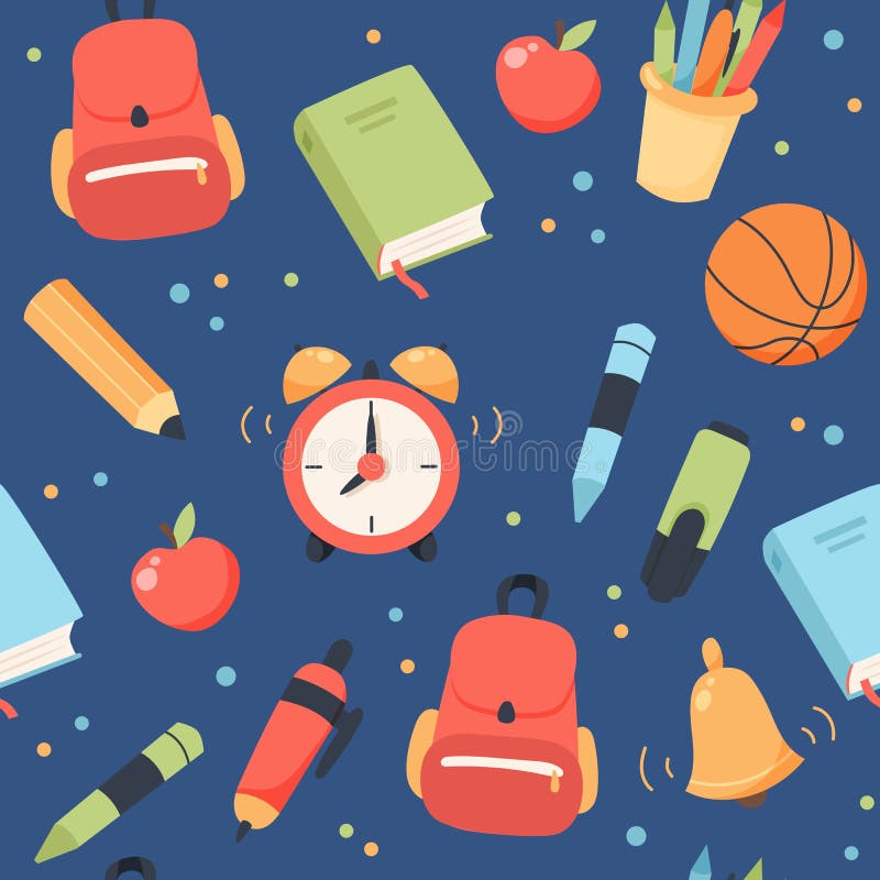 School Seamless Pattern. Supplies and Equipment for Learning. Cute ...