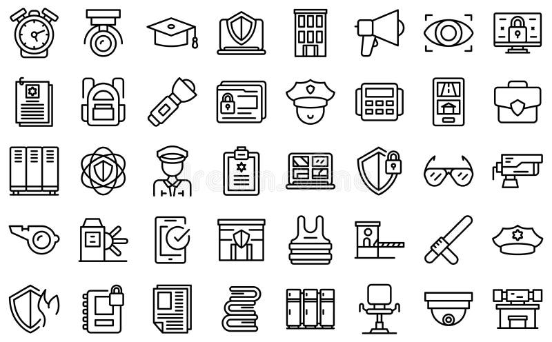 School Security Guard Icons Set Outline Vector. School Cctv Stock ...