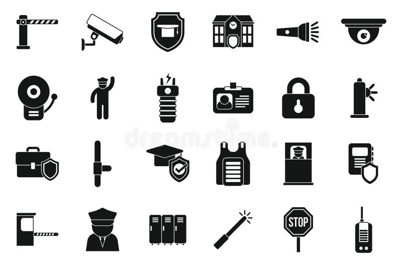 School Security Guard Icons Set Simple Vector. CCtv Agent Stock ...