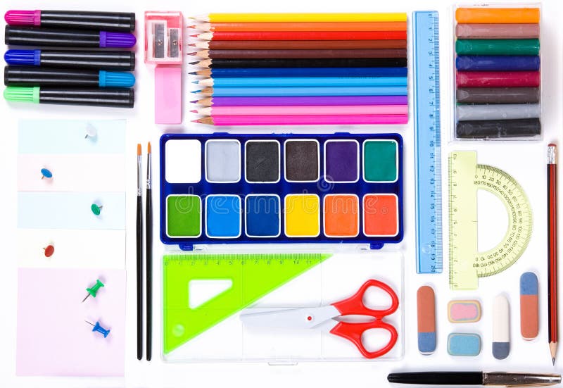 School set stock photo. Image of case, eraser, paintbrush - 10610868