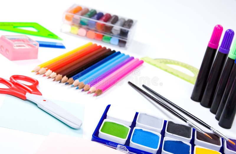 School set stock photo. Image of case, eraser, paintbrush - 10610868
