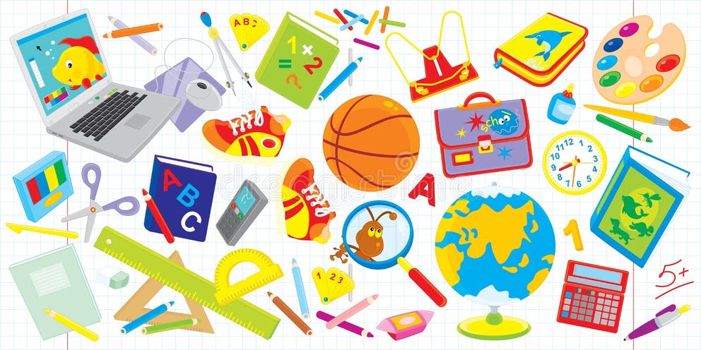 School Objects Cartoon Set Stock Illustrations – 5,695 School Objects ...