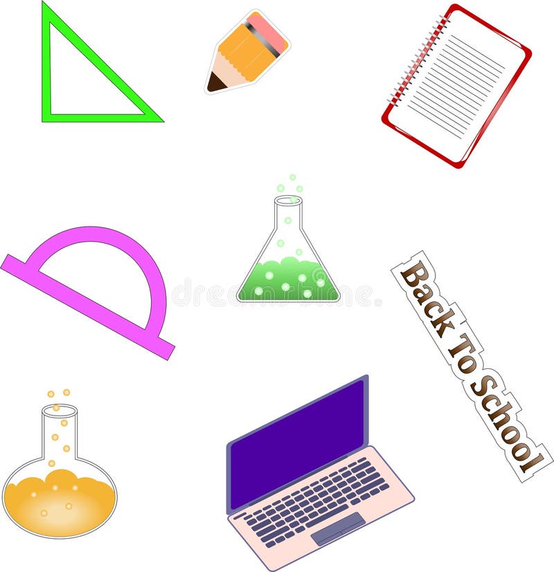 Cute Cartoon School Stickers Set Stock Vector - Illustration of group ...
