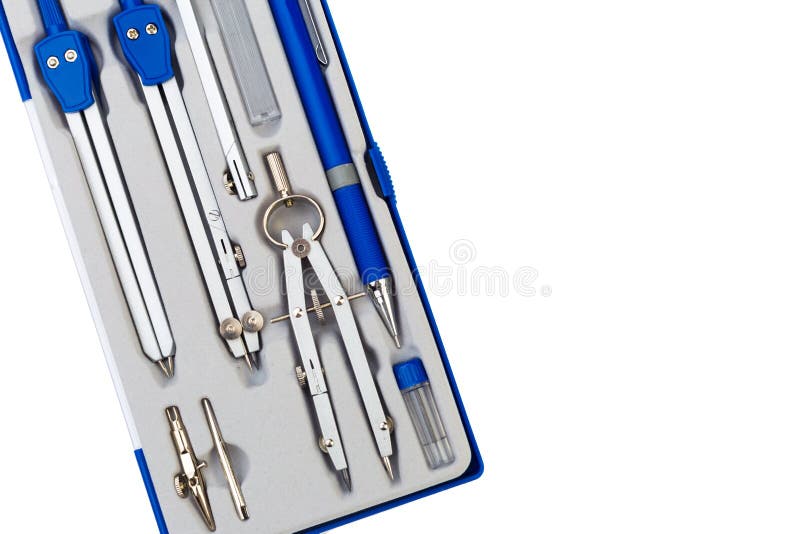 School Set with Compasses, Isolated on White Stock Photo - Image of ...