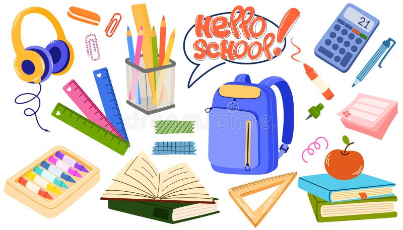 School and Education Cute Stickers Template Set. Bundle of Textbooks ...