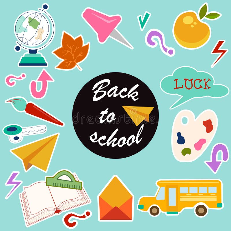 School Set of Stickers. Set of School Elements. Back To School Stock ...