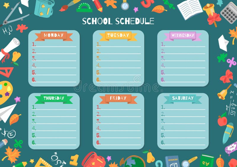 School shedule for a week stock vector. Illustration of saturday - 75684527