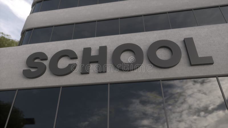 School Sign on a Modern Skyscraper. Academy Study Building Stock Video ...