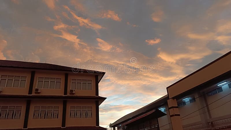 School Sky Blue Orange Sunset Building Stock Image - Image of senior ...