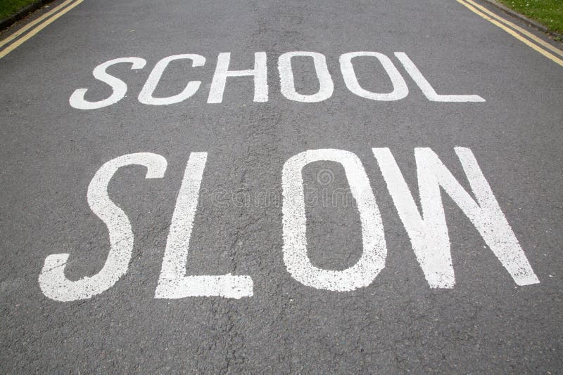 School Slow Traffic Warning Sign Stock Photo - Image of sign, drive ...