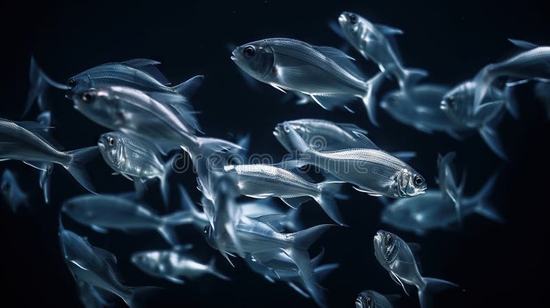 School of Small Silver Fish Underwater. Marine Life Stock Illustration ...