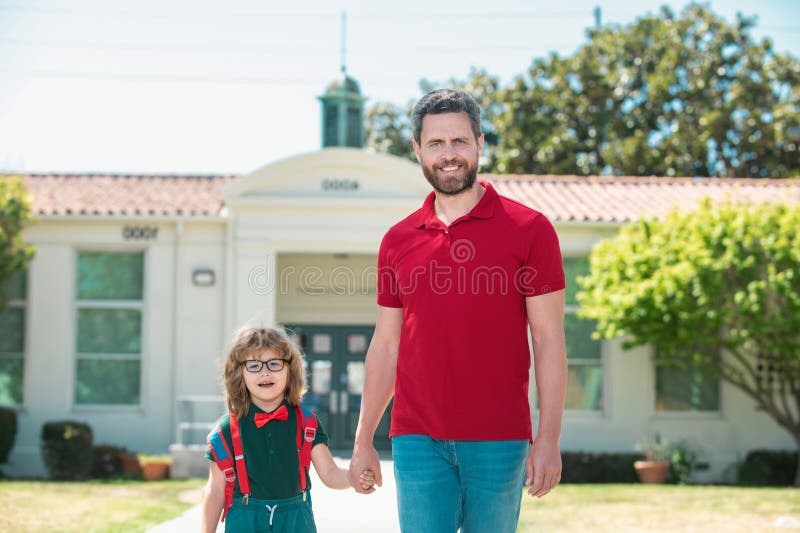 School Son Boy Going To School with Father. Stock Photo - Image of ...