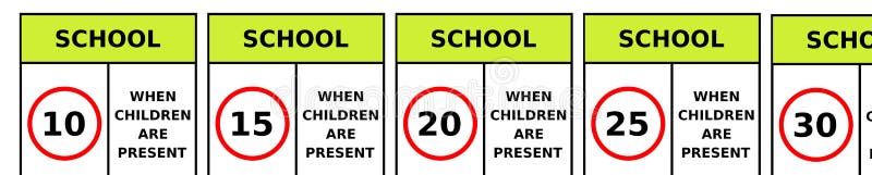 School Speed Limit, Children Present Sign, on Left Hand Drive, Vector ...
