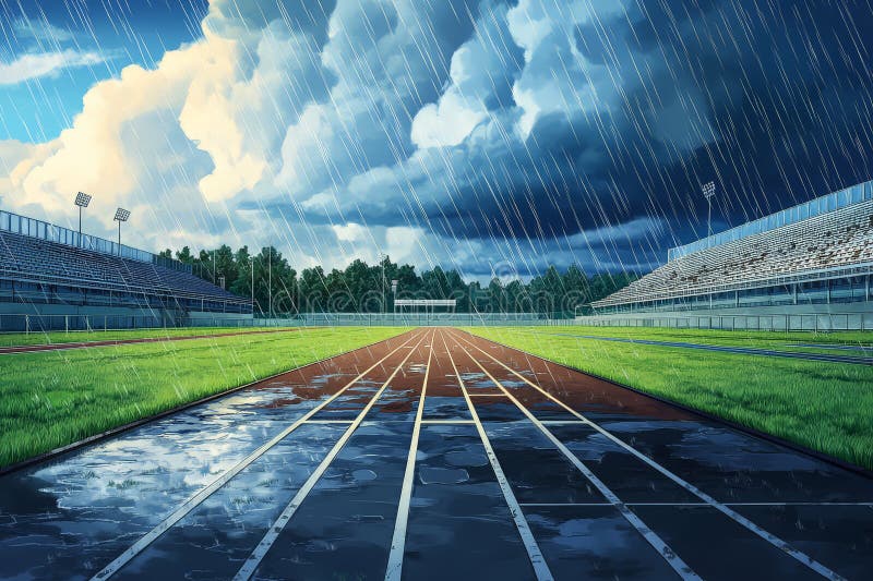 Rainy Day School Stadium stock illustration. Illustration of weather ...