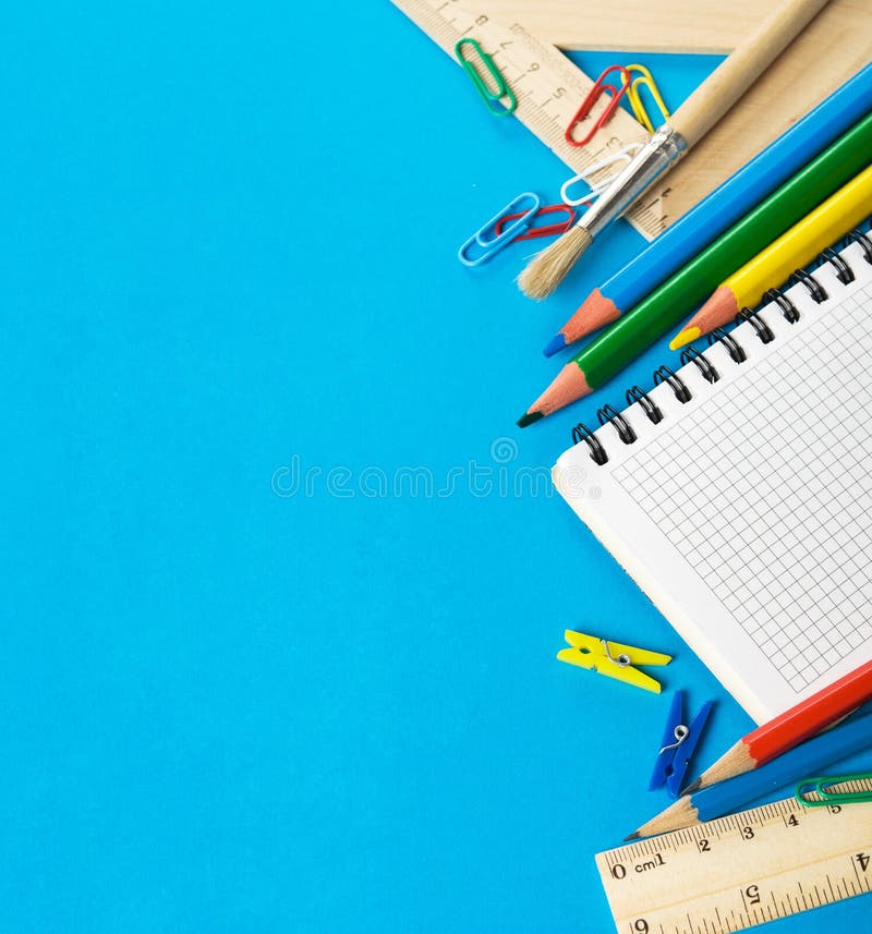 School Stationery on the Blue Stock Image - Image of objects, copy ...