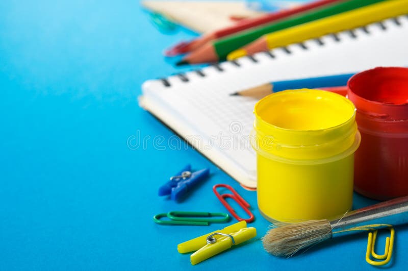 School Stationery on the Blue Stock Image - Image of memo, blue: 27657447