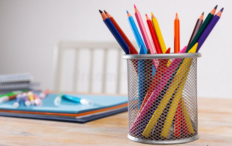 School stationery on desk stock photo. Image of materials - 317631934
