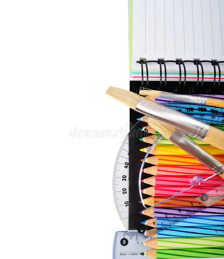 School Stationery Isolated Over White Stock Image - Image of paper ...