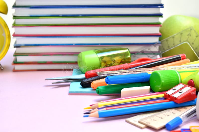 School Stationery Items on Table. Home Education. September 1. Stock ...
