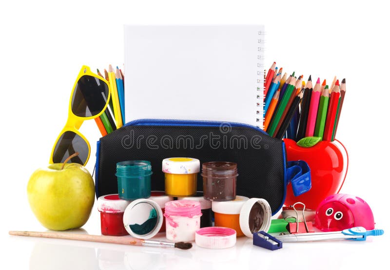 School stationery stock photo. Image of crayon, objects - 43194302