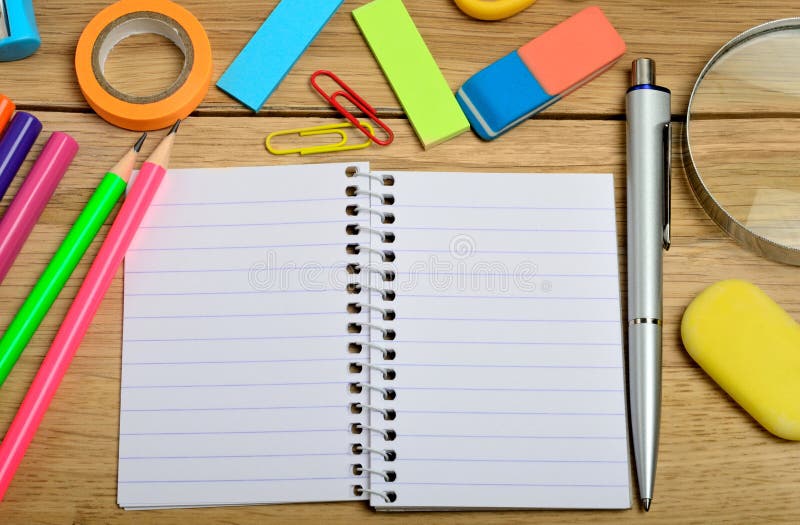 School Stationery Supply on Table Stock Photo - Image of design ...