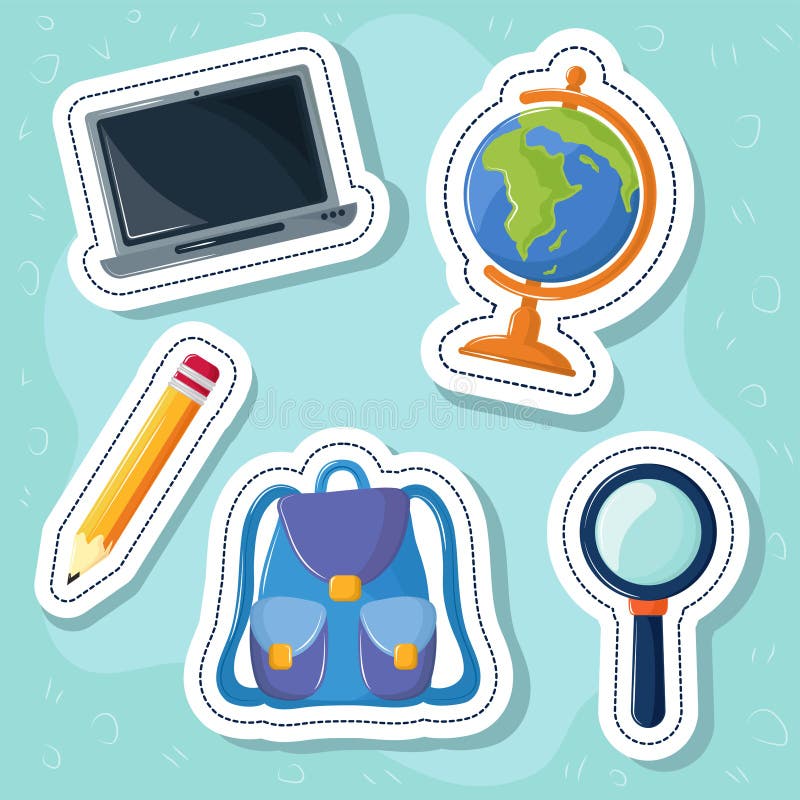 School sticker icons stock vector. Illustration of laptop - 236255101